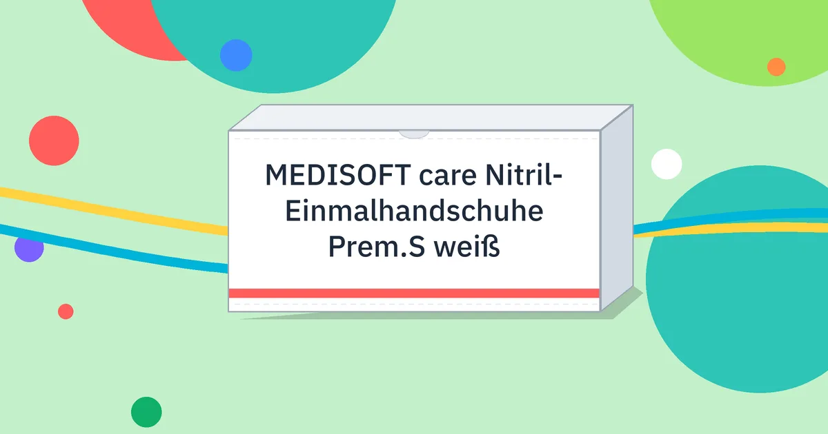 Symbolbild: Packung mit der Aufschrift MEDISOFT care Nitril-Einmalhandschuhe Prem.S weiß (PZN 20028354) – Verfügbarkeit und Bezug in Apotheken in Frankfurt am Main