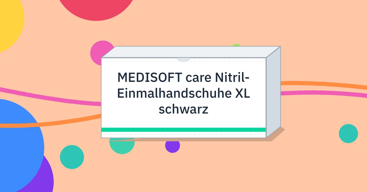 Symbolbild: Packung mit der Aufschrift MEDISOFT care Nitril-Einmalhandschuhe XL schwarz (PZN 20626842) – Verfügbarkeit und Bezug in Apotheken in Frankfurt am Main