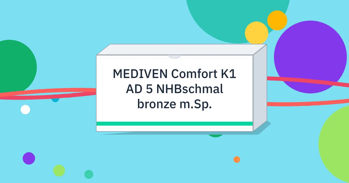 Symbolbild: Packung mit der Aufschrift MEDIVEN Comfort K1 AD 5 NHBschmal bronze m.Sp. (PZN 14561759) – Verfügbarkeit und Bezug in Apotheken in Frankfurt am Main