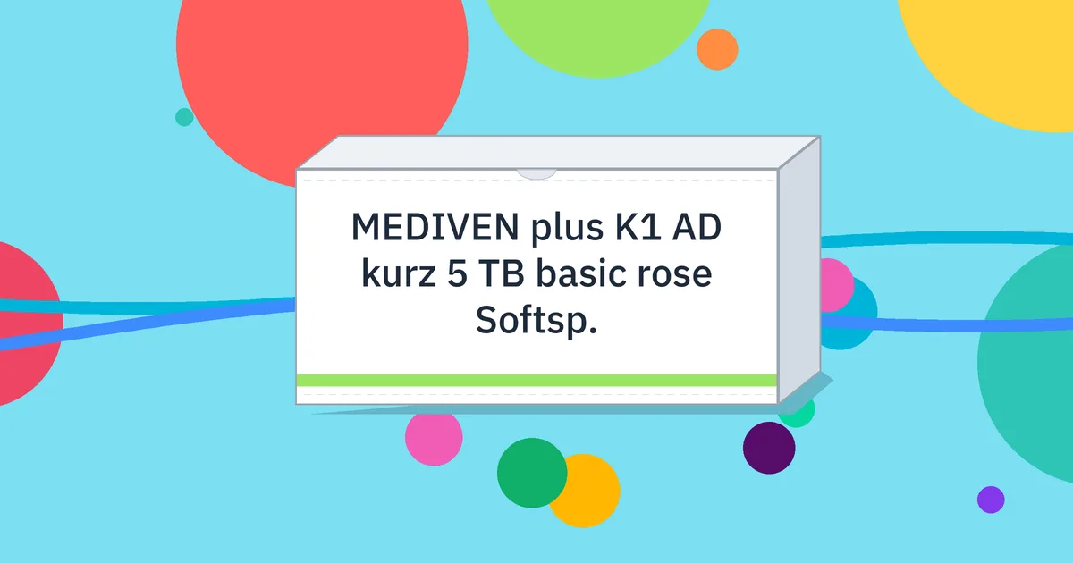 Symbolbild: Packung mit der Aufschrift MEDIVEN plus K1 AD kurz 5 TB basic rose Softsp. (PZN 15045617) – Verfügbarkeit und Bezug in Apotheken in Frankfurt am Main