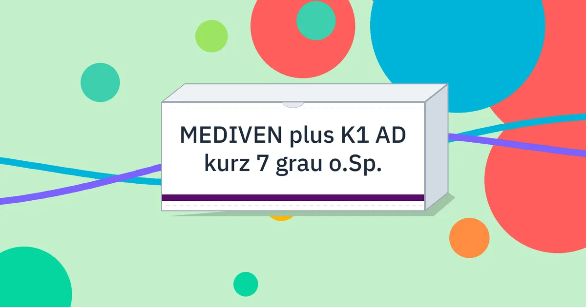 Symbolbild: Packung mit der Aufschrift MEDIVEN plus K1 AD kurz 7 grau o.Sp. (PZN 18933933) – Verfügbarkeit und Bezug in Apotheken in Frankfurt am Main