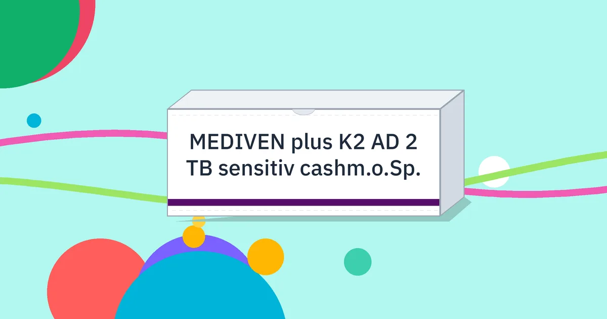 Symbolbild: Packung mit der Aufschrift MEDIVEN plus K2 AD 2 TB sensitiv cashm.o.Sp. (PZN 15104722) – Verfügbarkeit und Bezug in Apotheken in Frankfurt am Main