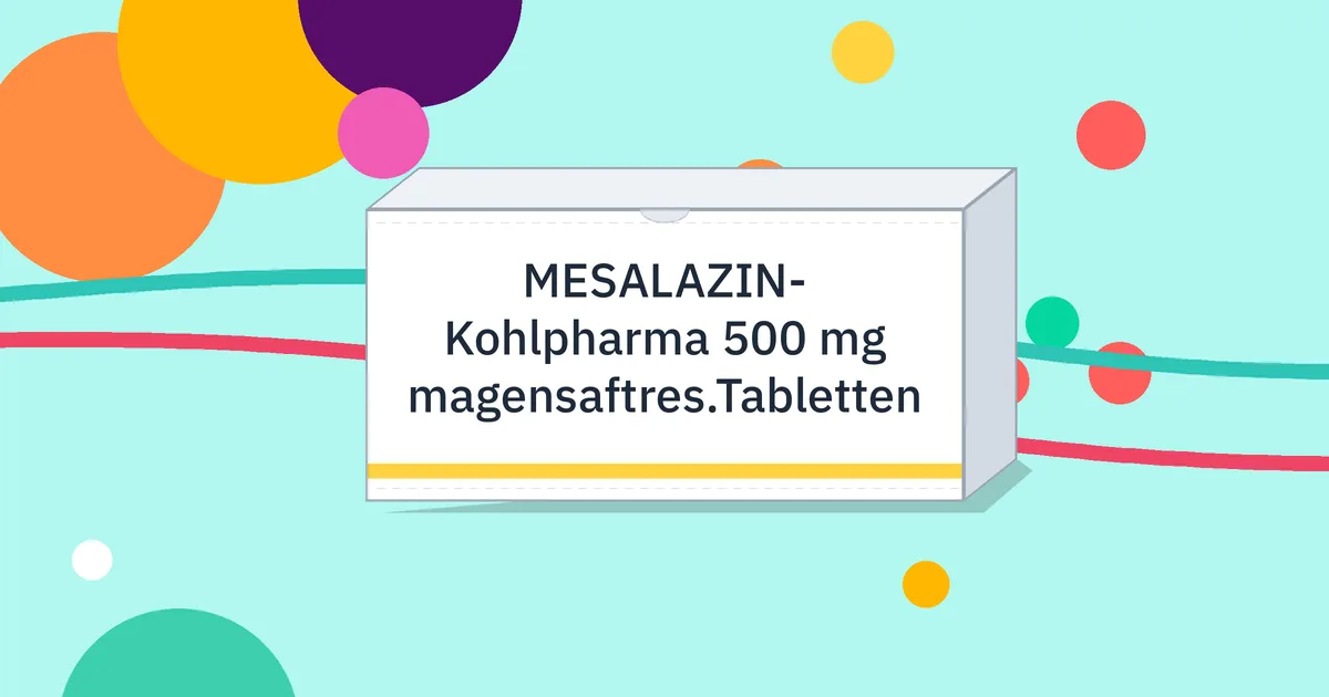 Symbolbild: Packung mit der Aufschrift MESALAZIN-Kohlpharma 500 mg magensaftres.Tabletten (PZN 09176775) – Verfügbarkeit und Bezug in Apotheken in Frankfurt am Main