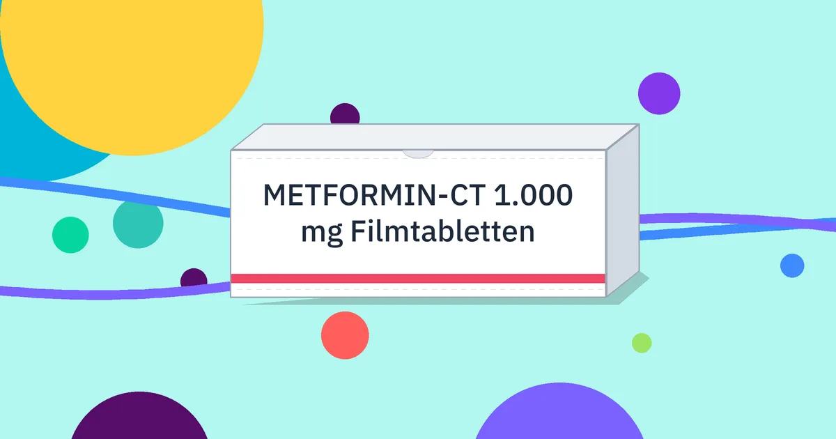 Symbolbild: Packung mit der Aufschrift METFORMIN-CT 1.000 mg Filmtabletten (PZN 00824600) – Verfügbarkeit und Bezug in Apotheken in Frankfurt am Main