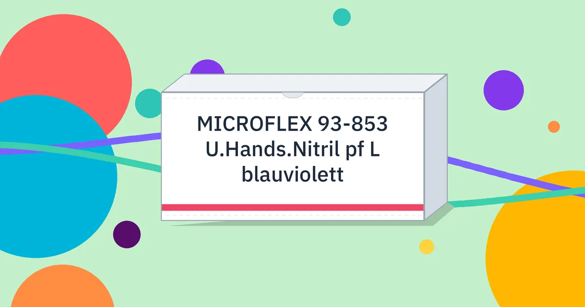 Symbolbild: Packung mit der Aufschrift MICROFLEX 93-853 U.Hands.Nitril pf L blauviolett (PZN 18388772) – Verfügbarkeit und Bezug in Apotheken in Frankfurt am Main