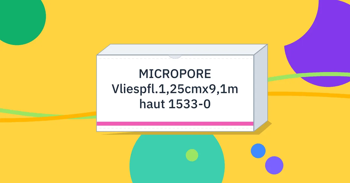 Symbolbild: Packung mit der Aufschrift MICROPORE Vliespfl.1,25cmx9,1m haut 1533-0 (PZN 01319695) – Verfügbarkeit und Bezug in Apotheken in Frankfurt am Main