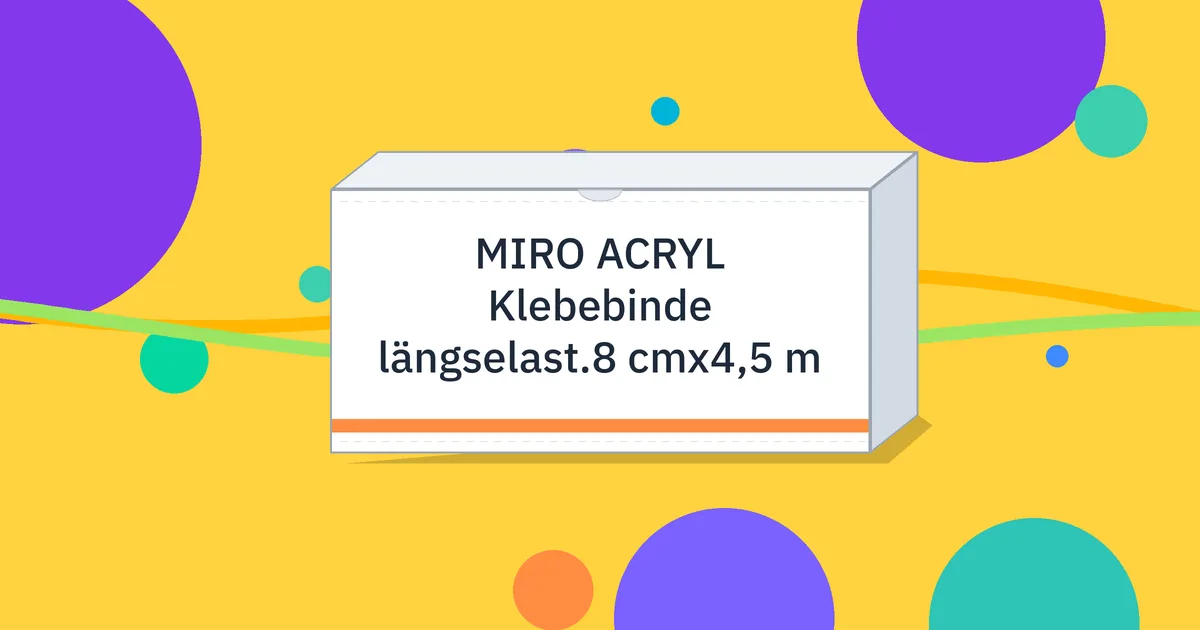 Symbolbild: Packung mit der Aufschrift MIRO ACRYL Klebebinde längselast.8 cmx4,5 m (PZN 04647023) – Verfügbarkeit und Bezug in Apotheken in Frankfurt am Main