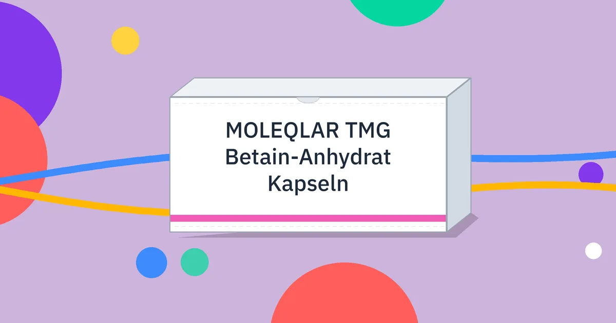 Symbolbild: Packung mit der Aufschrift MOLEQLAR TMG Betain-Anhydrat Kapseln (PZN 19790708) – Verfügbarkeit und Bezug in Apotheken in Frankfurt am Main