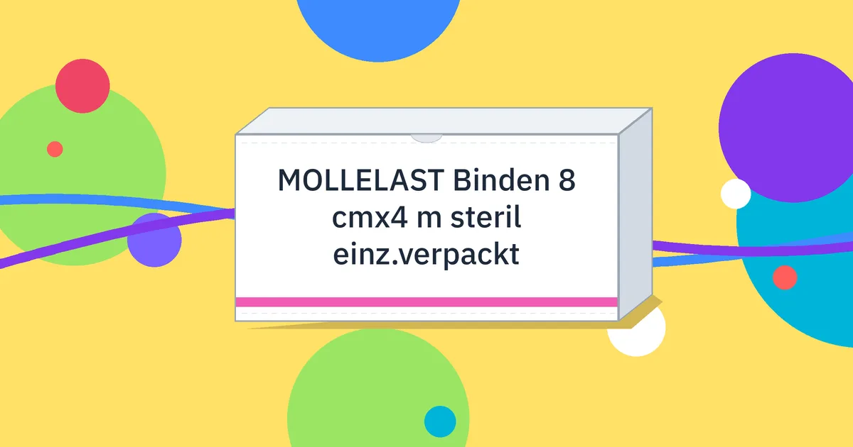 Symbolbild: Packung mit der Aufschrift MOLLELAST Binden 8 cmx4 m steril einz.verpackt (PZN 04780710) – Verfügbarkeit und Bezug in Apotheken in Frankfurt am Main