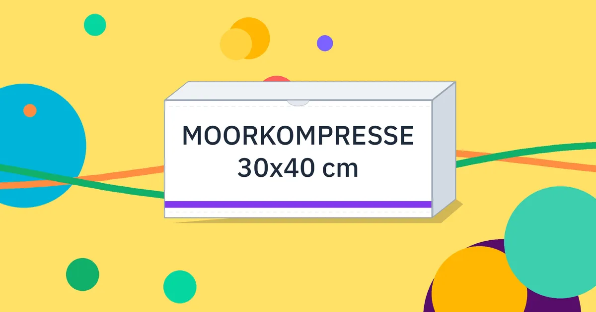 Symbolbild: Packung mit der Aufschrift MOORKOMPRESSE 30x40 cm (PZN 10070071) – Verfügbarkeit und Bezug in Apotheken in Frankfurt am Main