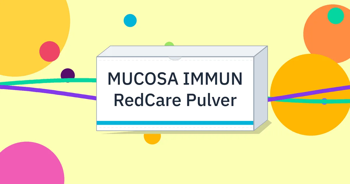 Symbolbild: Packung mit der Aufschrift MUCOSA IMMUN RedCare Pulver (PZN 17537218) – Verfügbarkeit und Bezug in Apotheken in Frankfurt am Main