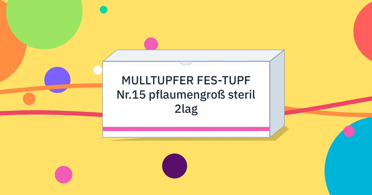 Symbolbild: Packung mit der Aufschrift MULLTUPFER FES-TUPF Nr.15 pflaumengroß steril 2lag (PZN 14266629) – Verfügbarkeit und Bezug in Apotheken in Frankfurt am Main