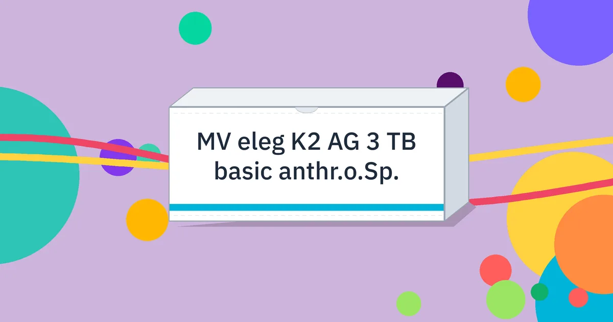 Symbolbild: Packung mit der Aufschrift MV eleg K2 AG 3 TB basic anthr.o.Sp. (PZN 00210200) – Verfügbarkeit und Bezug in Apotheken in Frankfurt am Main