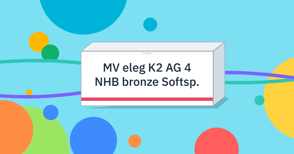 Symbolbild: Packung mit der Aufschrift MV eleg K2 AG 4 NHB bronze Softsp. (PZN 15730721) – Verfügbarkeit und Bezug in Apotheken in Frankfurt am Main