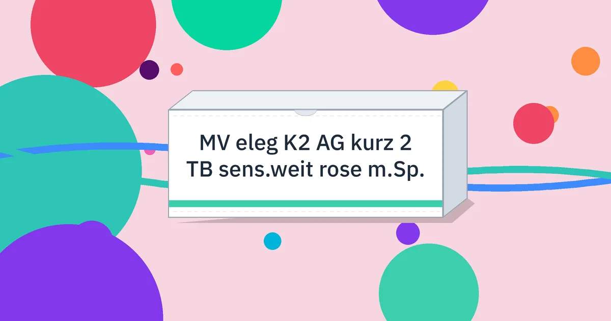 Symbolbild: Packung mit der Aufschrift MV eleg K2 AG kurz 2 TB sens.weit rose m.Sp. (PZN 14697447) – Verfügbarkeit und Bezug in Apotheken in Frankfurt am Main