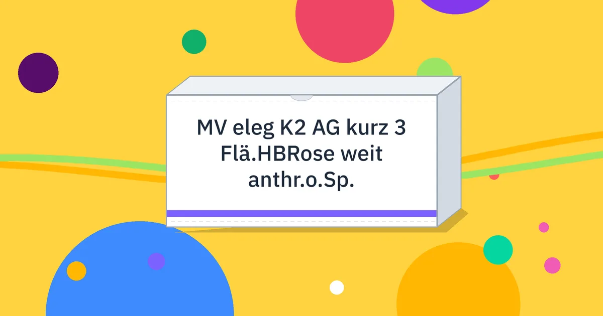 Symbolbild: Packung mit der Aufschrift MV eleg K2 AG kurz 3 Flä.HBRose weit anthr.o.Sp. (PZN 15705350) – Verfügbarkeit und Bezug in Apotheken in Frankfurt am Main