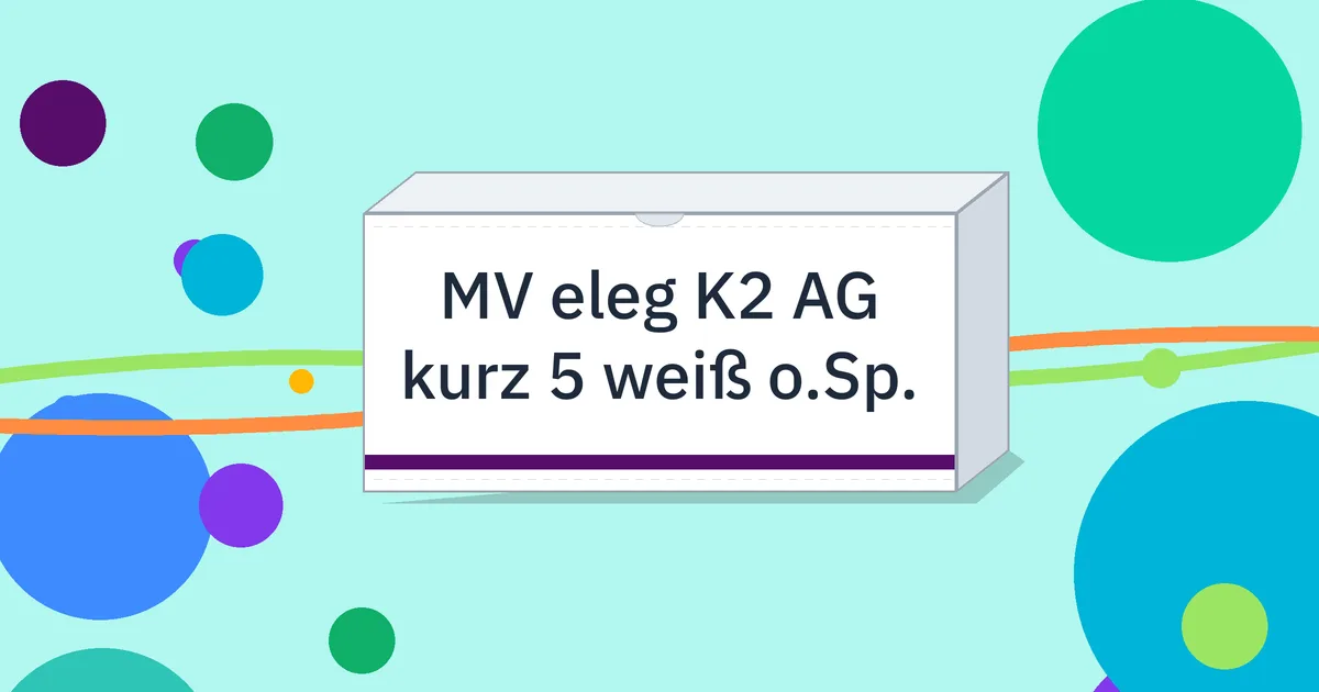 Symbolbild: Packung mit der Aufschrift MV eleg K2 AG kurz 5 weiß o.Sp. (PZN 00340701) – Verfügbarkeit und Bezug in Apotheken in Frankfurt am Main