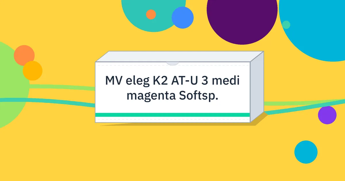 Symbolbild: Packung mit der Aufschrift MV eleg K2 AT-U 3 medi magenta Softsp. (PZN 15290630) – Verfügbarkeit und Bezug in Apotheken in Frankfurt am Main