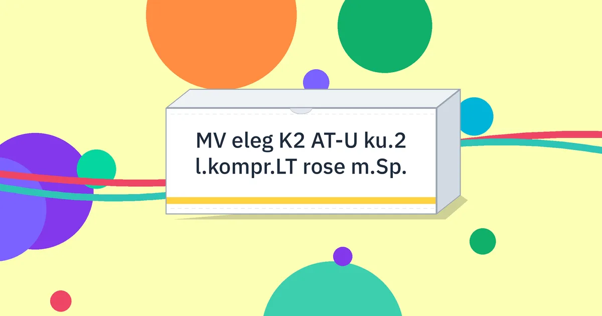 Symbolbild: Packung mit der Aufschrift MV eleg K2 AT-U ku.2 l.kompr.LT rose m.Sp. (PZN 14692562) – Verfügbarkeit und Bezug in Apotheken in Frankfurt am Main
