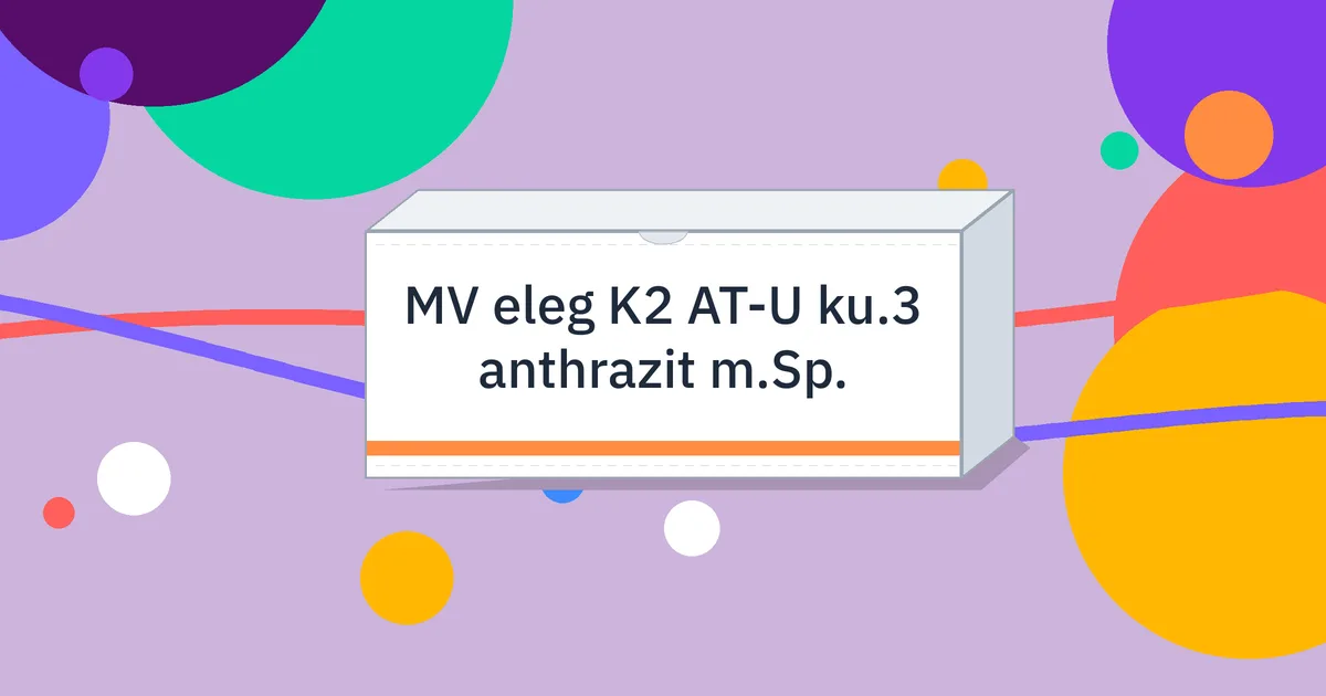 Symbolbild: Packung mit der Aufschrift MV eleg K2 AT-U ku.3 anthrazit m.Sp. (PZN 00643614) – Verfügbarkeit und Bezug in Apotheken in Frankfurt am Main