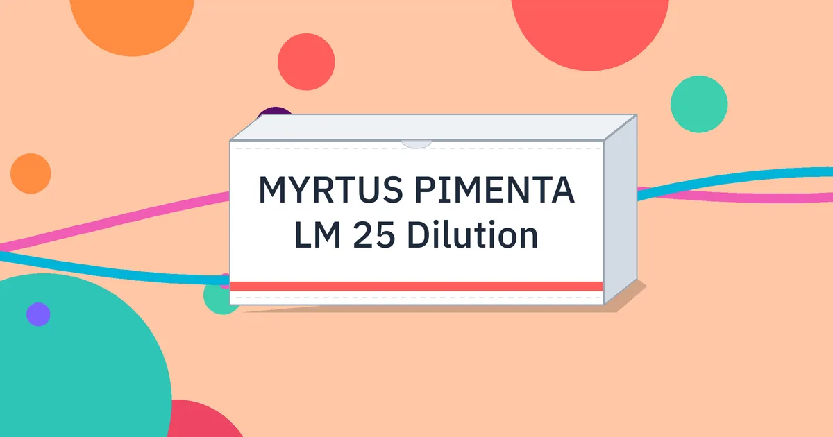 Symbolbild: Packung mit der Aufschrift MYRTUS PIMENTA LM 25 Dilution (PZN 13614608) – Verfügbarkeit und Bezug in Apotheken in Frankfurt am Main