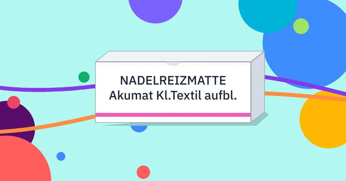 Symbolbild: Packung mit der Aufschrift NADELREIZMATTE Akumat Kl.Textil aufbl. (PZN 00166769) – Verfügbarkeit und Bezug in Apotheken in Frankfurt am Main