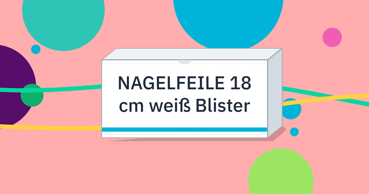 Symbolbild: Packung mit der Aufschrift NAGELFEILE 18 cm weiß Blister (PZN 10349761) – Verfügbarkeit und Bezug in Apotheken in Frankfurt am Main