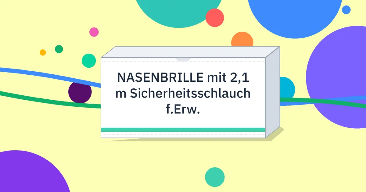 Symbolbild: Packung mit der Aufschrift NASENBRILLE mit 2,1 m Sicherheitsschlauch f.Erw. (PZN 18890572) – Verfügbarkeit und Bezug in Apotheken in Frankfurt am Main