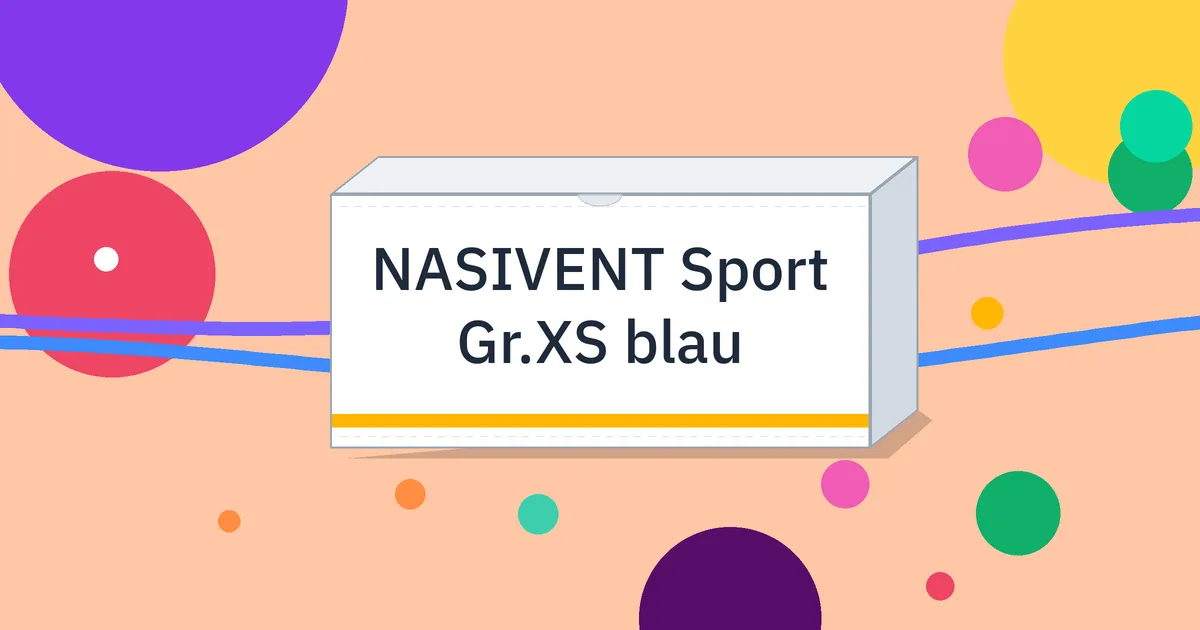 Symbolbild: Packung mit der Aufschrift NASIVENT Sport Gr.XS blau (PZN 16882870) – Verfügbarkeit und Bezug in Apotheken in Frankfurt am Main