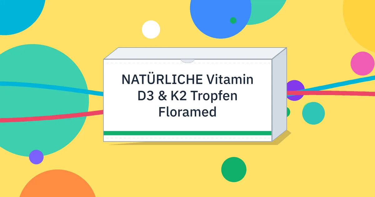 Symbolbild: Packung mit der Aufschrift NATÜRLICHE Vitamin D3 & K2 Tropfen Floramed (PZN 15528787) – Verfügbarkeit und Bezug in Apotheken in Frankfurt am Main