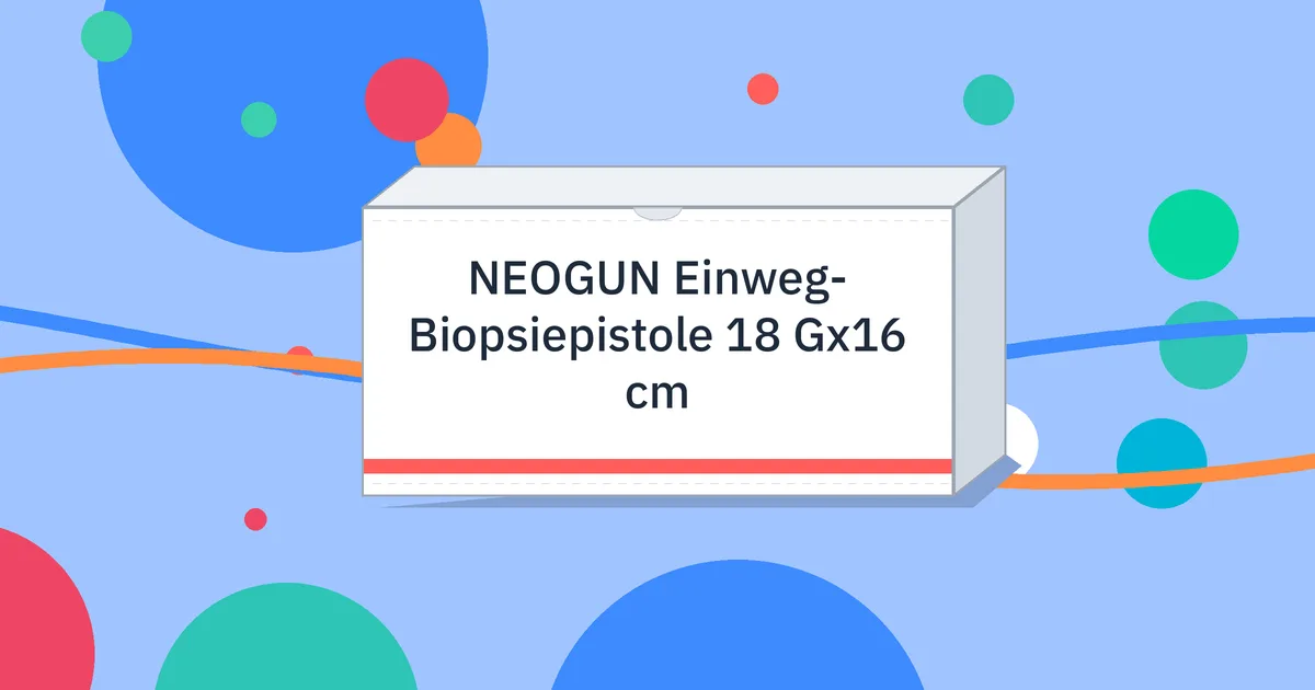 Symbolbild: Packung mit der Aufschrift NEOGUN Einweg-Biopsiepistole 18 Gx16 cm (PZN 19548120) – Verfügbarkeit und Bezug in Apotheken in Frankfurt am Main
