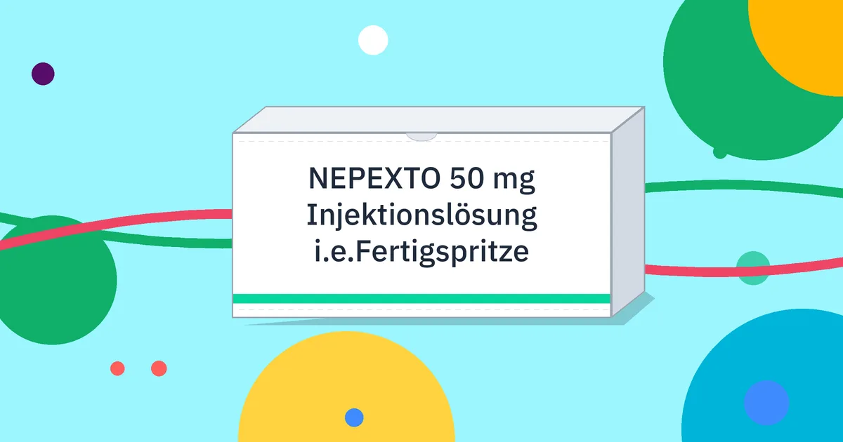 Symbolbild: Packung mit der Aufschrift NEPEXTO 50 mg Injektionslösung i.e.Fertigspritze (PZN 17483037) – Verfügbarkeit und Bezug in Apotheken in Frankfurt am Main