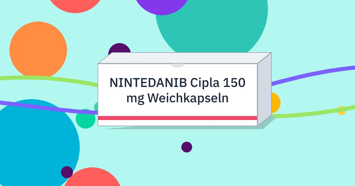 Symbolbild: Packung mit der Aufschrift NINTEDANIB Cipla 150 mg Weichkapseln (PZN 20538730) – Verfügbarkeit und Bezug in Apotheken in Frankfurt am Main