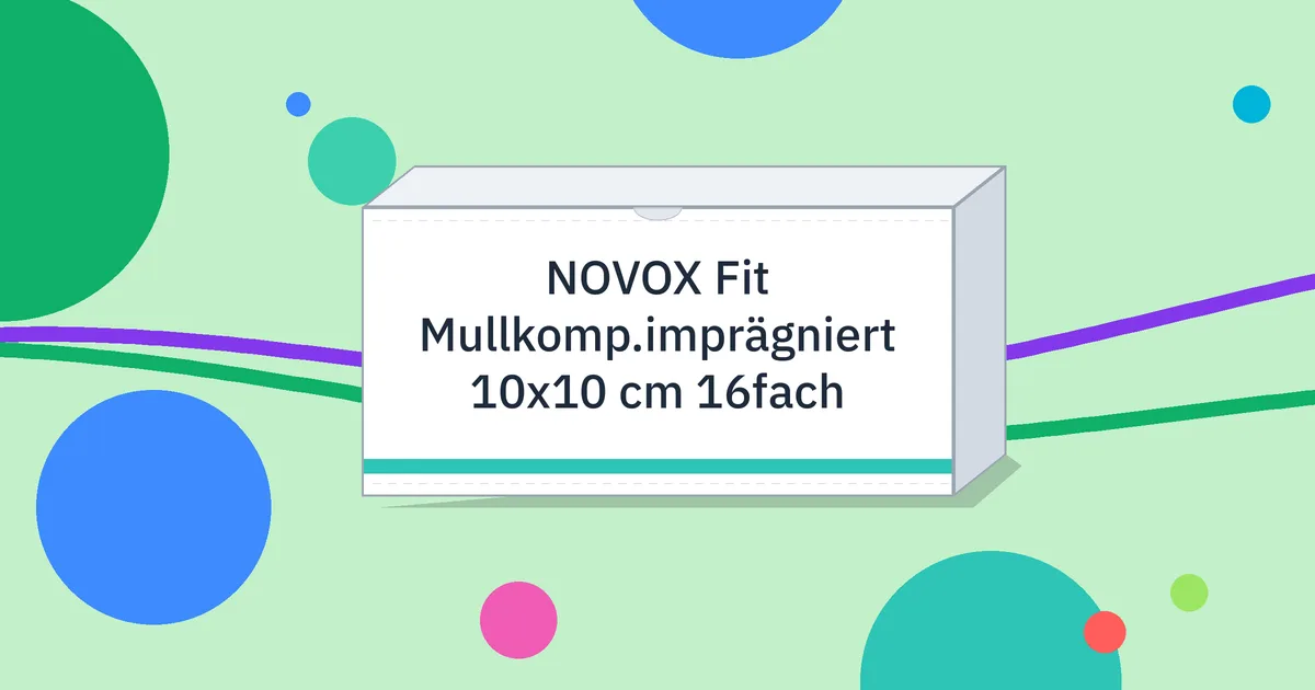 Symbolbild: Packung mit der Aufschrift NOVOX Fit Mullkomp.imprägniert 10x10 cm 16fach (PZN 18850785) – Verfügbarkeit und Bezug in Apotheken in Frankfurt am Main