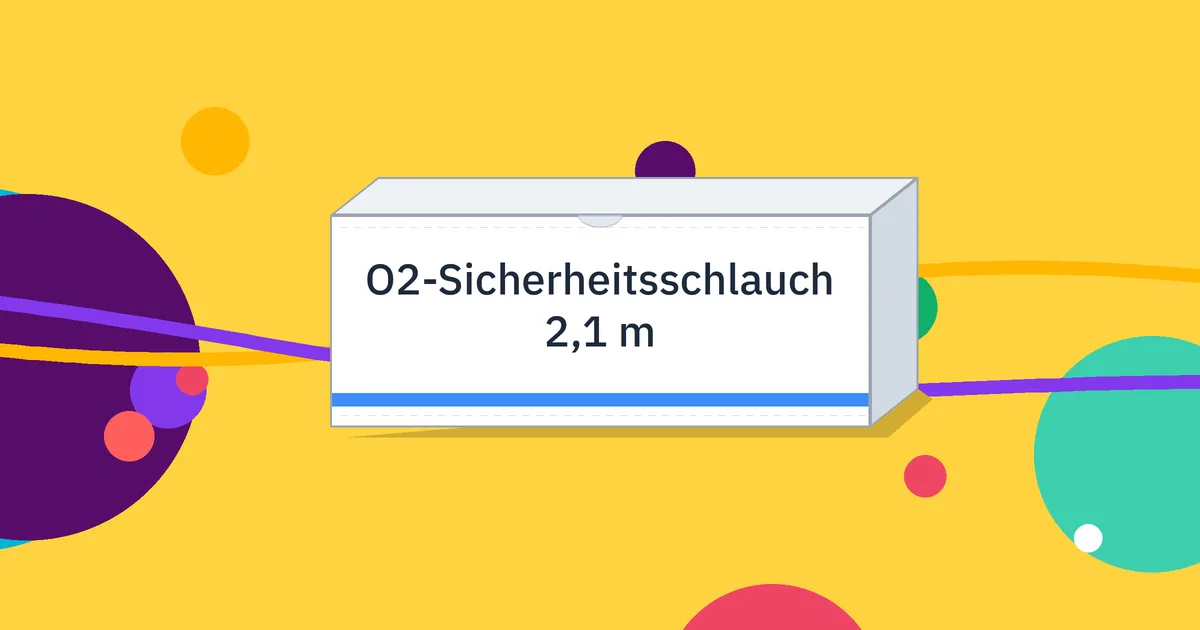 Symbolbild: Packung mit der Aufschrift O2-Sicherheitsschlauch 2,1 m (PZN 16159694) – Verfügbarkeit und Bezug in Apotheken in Frankfurt am Main
