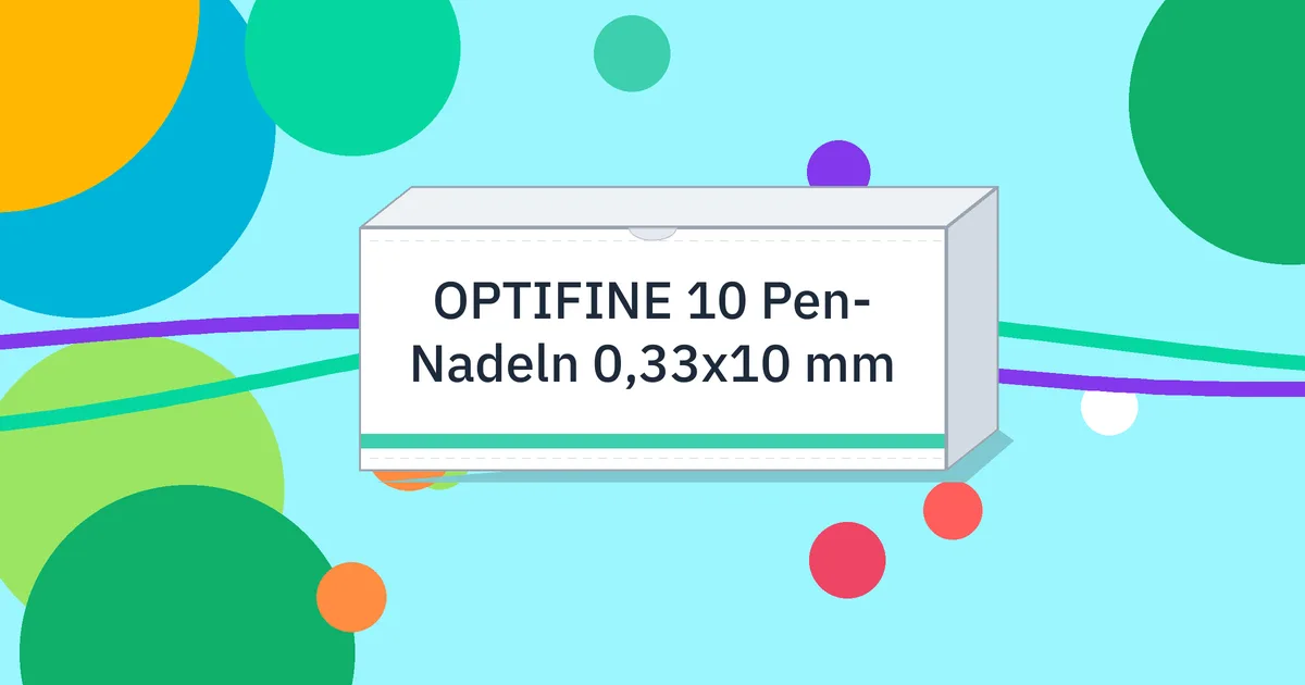 Symbolbild: Packung mit der Aufschrift OPTIFINE 10 Pen-Nadeln 0,33x10 mm (PZN 03534274) – Verfügbarkeit und Bezug in Apotheken in Frankfurt am Main