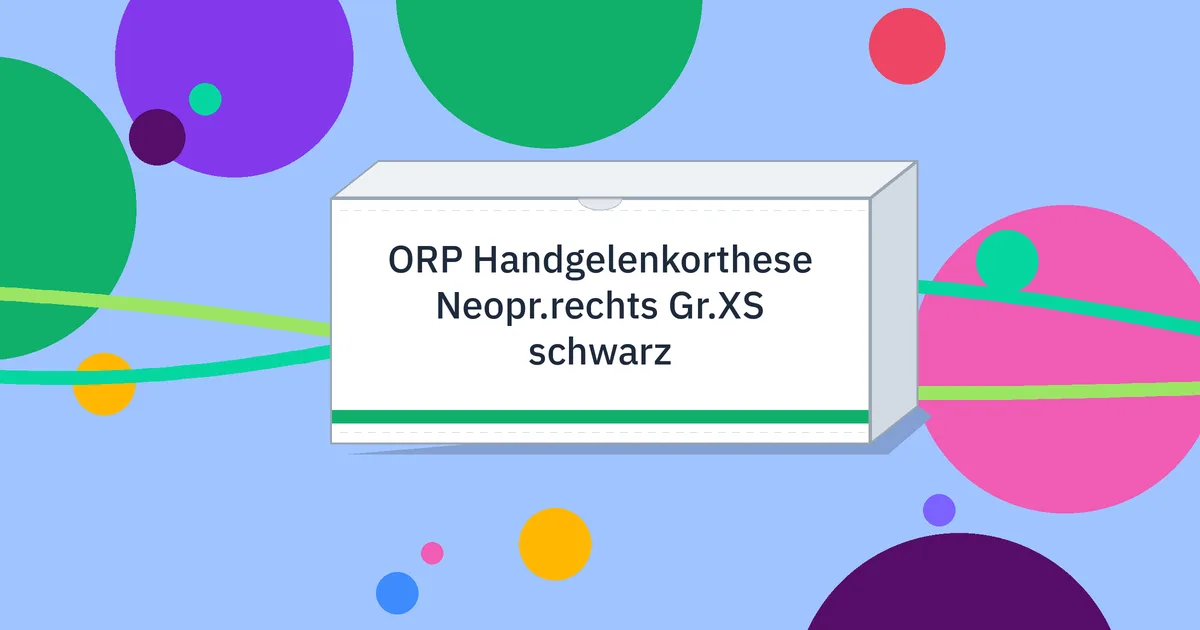 Symbolbild: Packung mit der Aufschrift ORP Handgelenkorthese Neopr.rechts Gr.XS schwarz (PZN 04901579) – Verfügbarkeit und Bezug in Apotheken in Frankfurt am Main