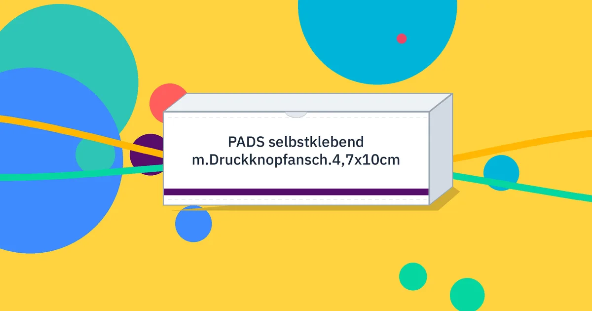 Symbolbild: Packung mit der Aufschrift PADS selbstklebend m.Druckknopfansch.4,7x10cm (PZN 05555719) – Verfügbarkeit und Bezug in Apotheken in Frankfurt am Main