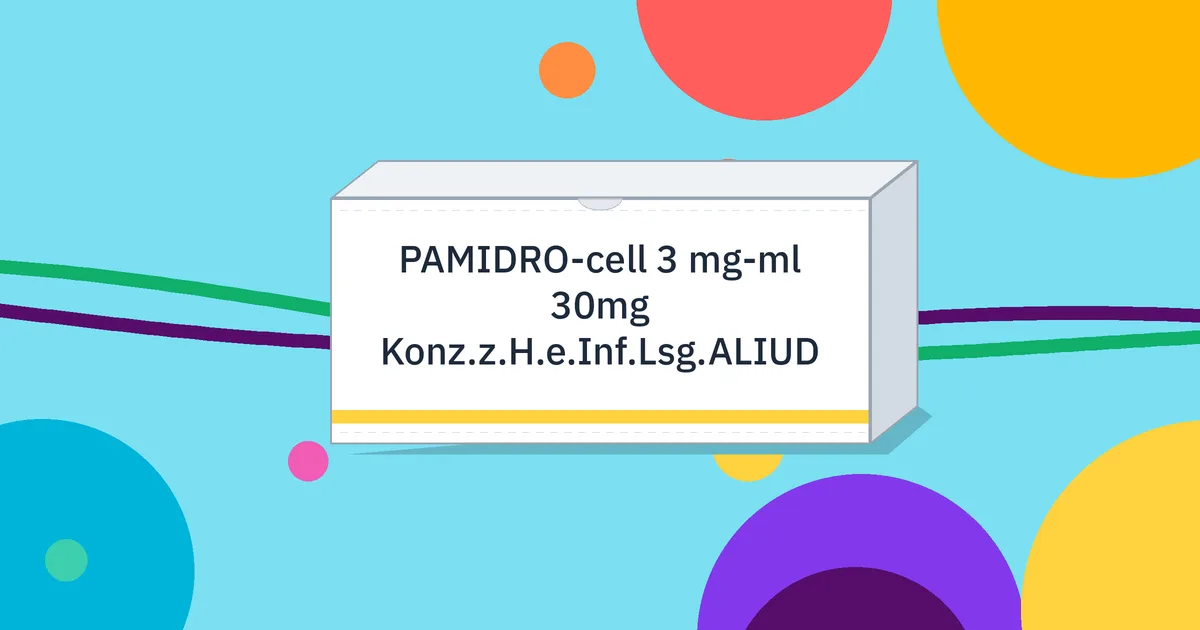 Symbolbild: Packung mit der Aufschrift PAMIDRO-cell 3 mg-ml 30mg Konz.z.H.e.Inf.Lsg.ALIUD (PZN 13838905) – Verfügbarkeit und Bezug in Apotheken in Frankfurt am Main