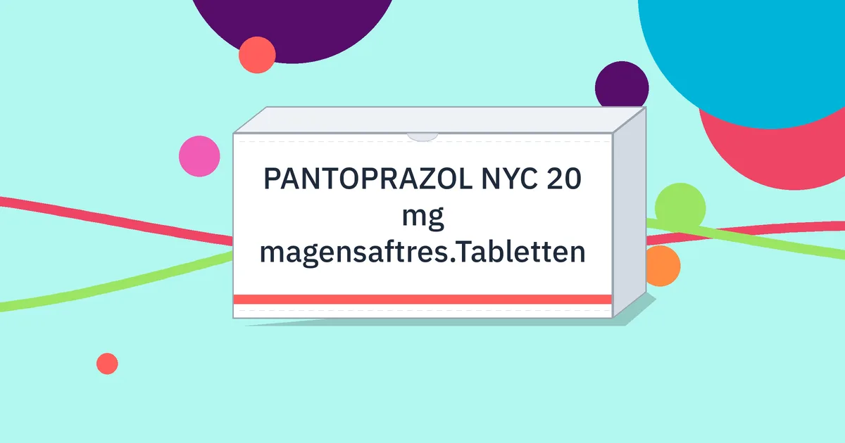Symbolbild: Packung mit der Aufschrift PANTOPRAZOL NYC 20 mg magensaftres.Tabletten (PZN 08806760) – Verfügbarkeit und Bezug in Apotheken in Frankfurt am Main