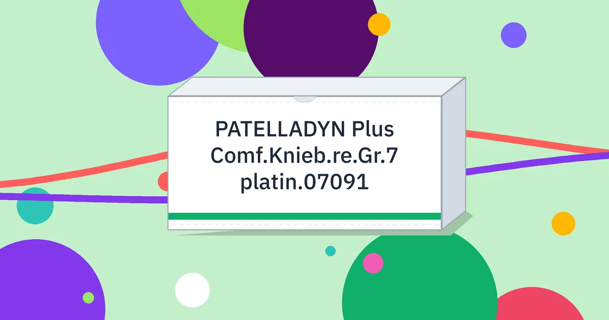 Symbolbild: Packung mit der Aufschrift PATELLADYN Plus Comf.Knieb.re.Gr.7 platin.07091 (PZN 18904647) – Verfügbarkeit und Bezug in Apotheken in Frankfurt am Main