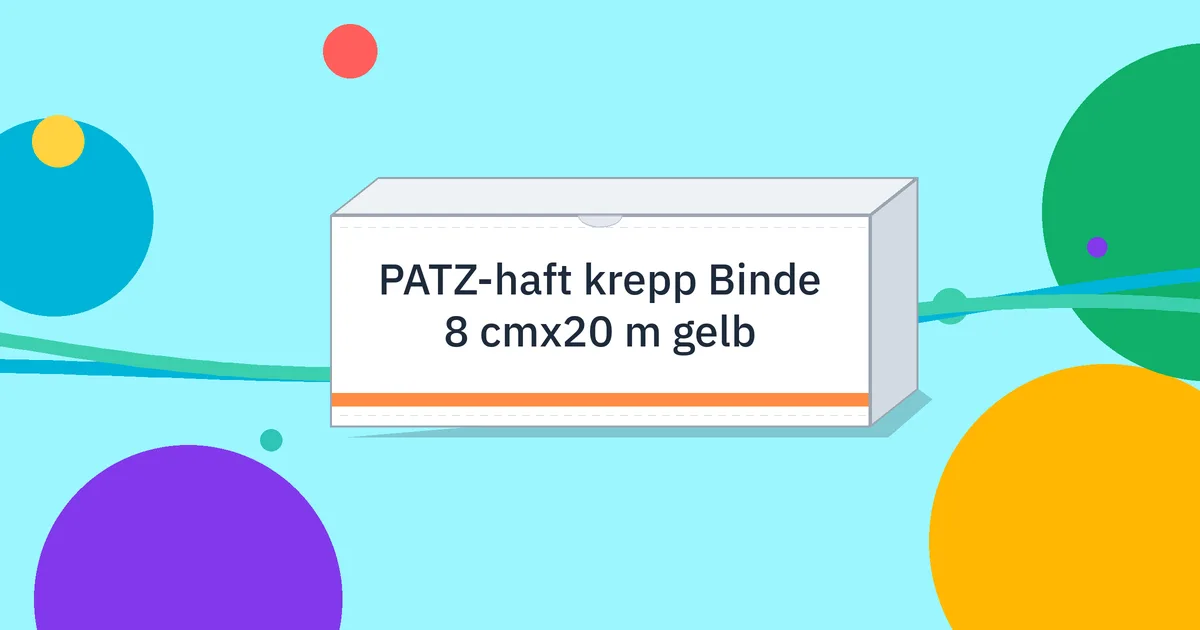 Symbolbild: Packung mit der Aufschrift PATZ-haft krepp Binde 8 cmx20 m gelb (PZN 06814815) – Verfügbarkeit und Bezug in Apotheken in Frankfurt am Main