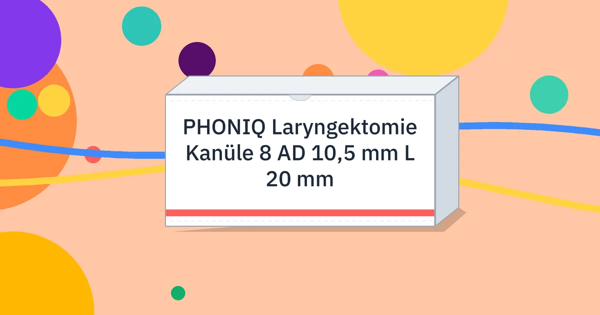 Symbolbild: Packung mit der Aufschrift PHONIQ Laryngektomie Kanüle 8 AD 10,5 mm L 20 mm (PZN 17381621) – Verfügbarkeit und Bezug in Apotheken in Frankfurt am Main