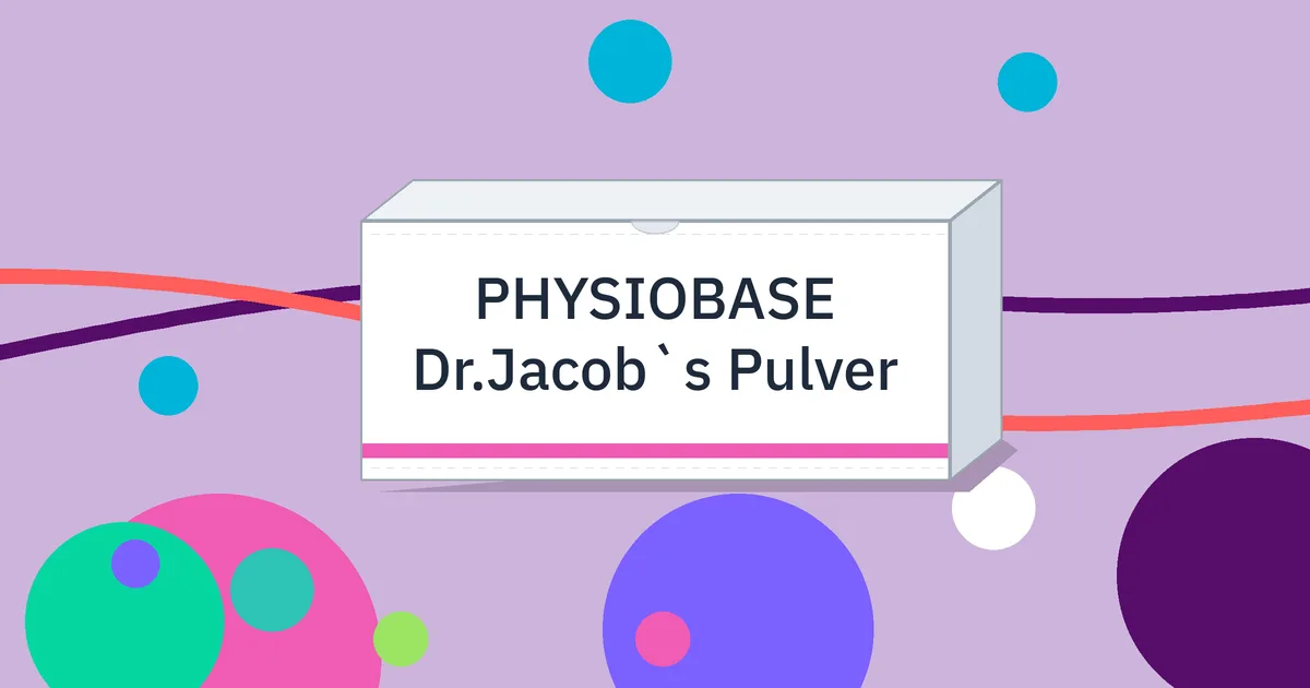Symbolbild: Packung mit der Aufschrift PHYSIOBASE Dr.Jacob`s Pulver (PZN 11648023) – Verfügbarkeit und Bezug in Apotheken in Frankfurt am Main