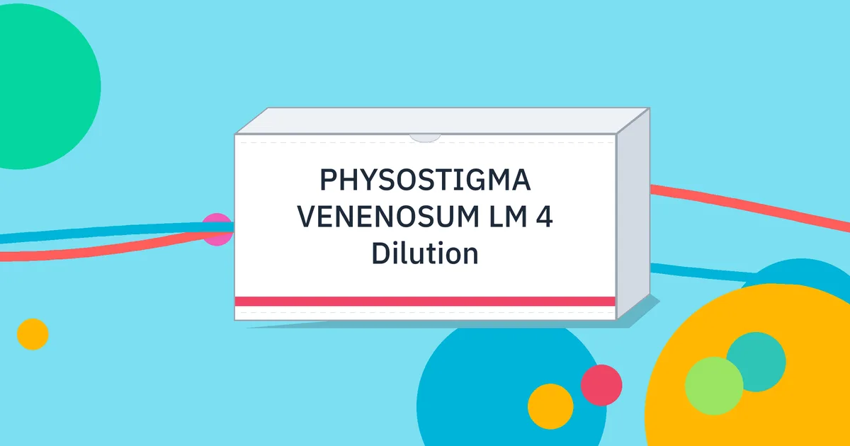 Symbolbild: Packung mit der Aufschrift PHYSOSTIGMA VENENOSUM LM 4 Dilution (PZN 13035230) – Verfügbarkeit und Bezug in Apotheken in Frankfurt am Main