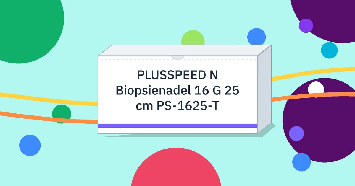 Symbolbild: Packung mit der Aufschrift PLUSSPEED N Biopsienadel 16 G 25 cm PS-1625-T (PZN 15632757) – Verfügbarkeit und Bezug in Apotheken in Frankfurt am Main