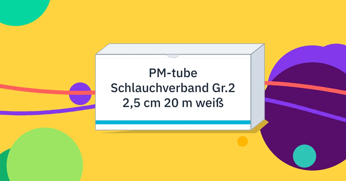 Symbolbild: Packung mit der Aufschrift PM-tube Schlauchverband Gr.2 2,5 cm 20 m weiß (PZN 18845790) – Verfügbarkeit und Bezug in Apotheken in Frankfurt am Main