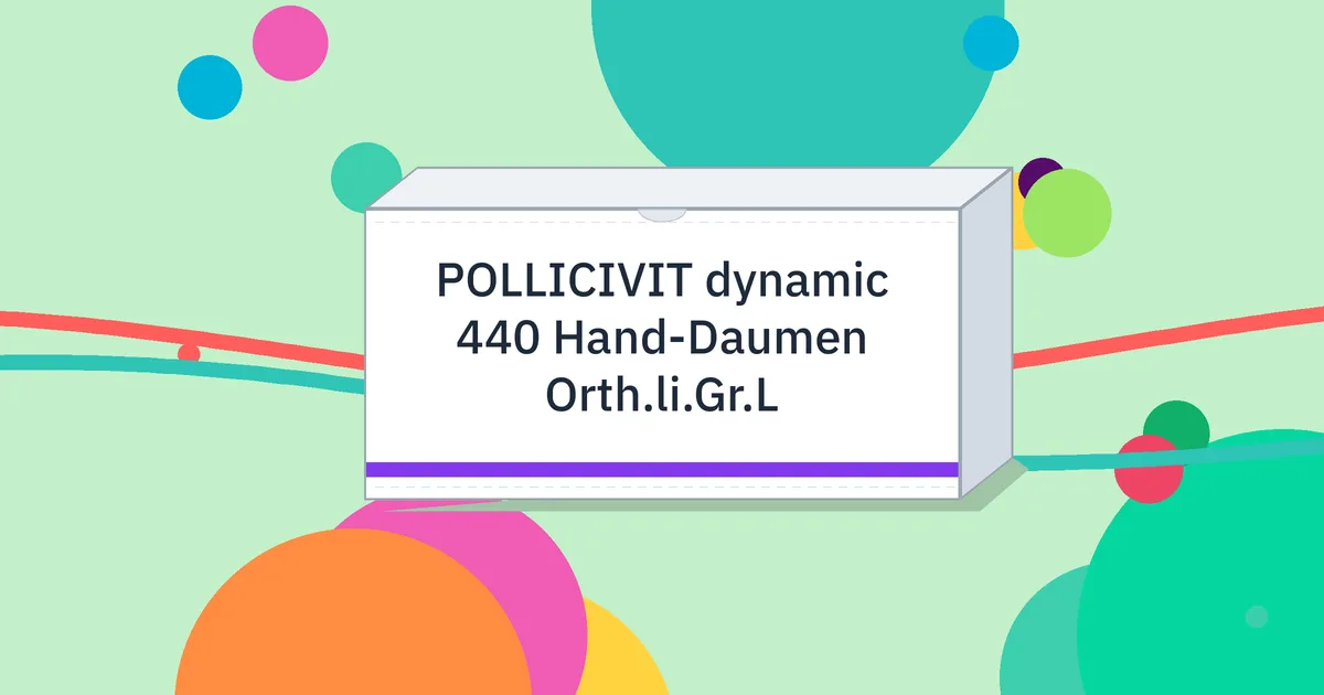Symbolbild: Packung mit der Aufschrift POLLICIVIT dynamic 440 Hand-Daumen Orth.li.Gr.L (PZN 11608733) – Verfügbarkeit und Bezug in Apotheken in Frankfurt am Main