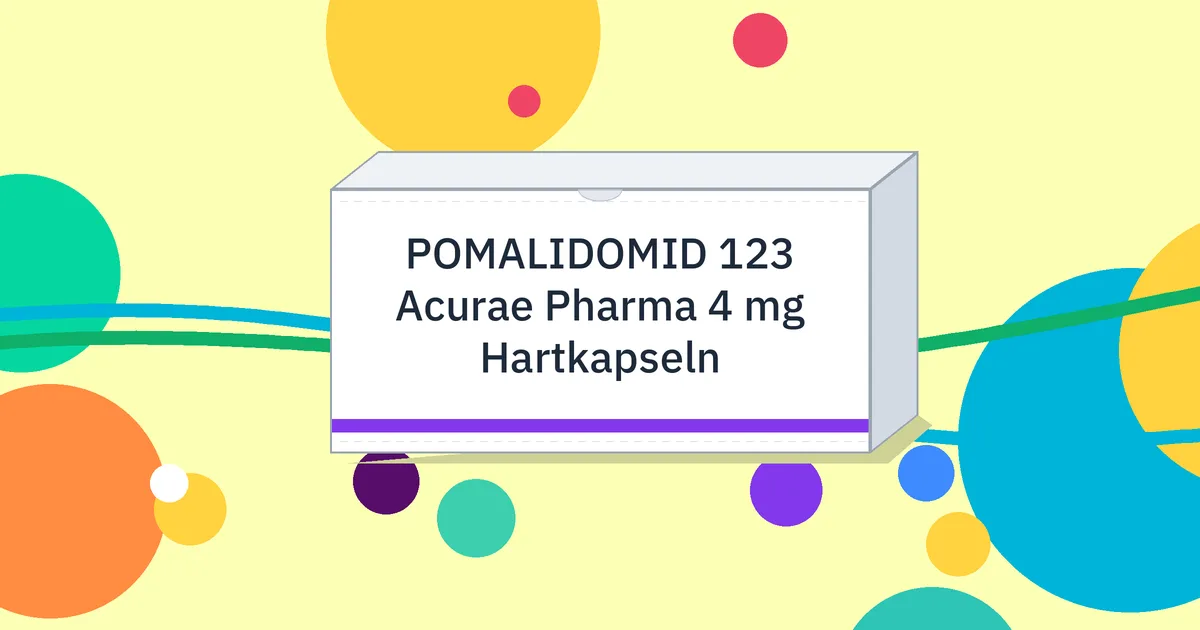 Symbolbild: Packung mit der Aufschrift POMALIDOMID 123 Acurae Pharma 4 mg Hartkapseln (PZN 19412308) – Verfügbarkeit und Bezug in Apotheken in Frankfurt am Main