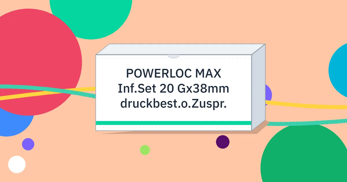 Symbolbild: Packung mit der Aufschrift POWERLOC MAX Inf.Set 20 Gx38mm druckbest.o.Zuspr. (PZN 19129305) – Verfügbarkeit und Bezug in Apotheken in Frankfurt am Main